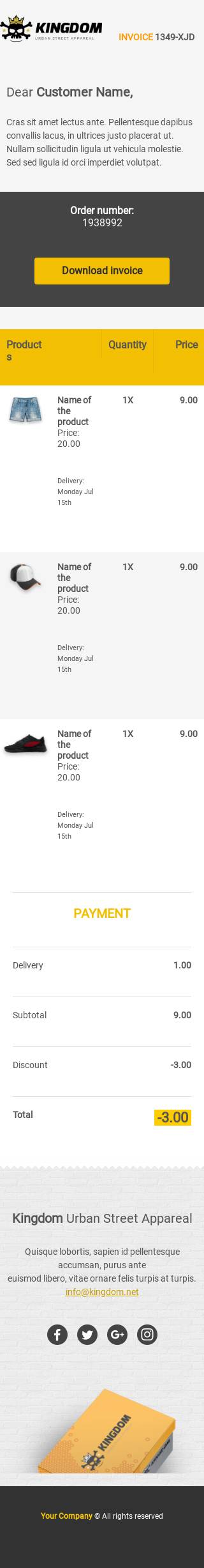 Product Invoice | Transactional Email Template for Manufacturing - BEE Free